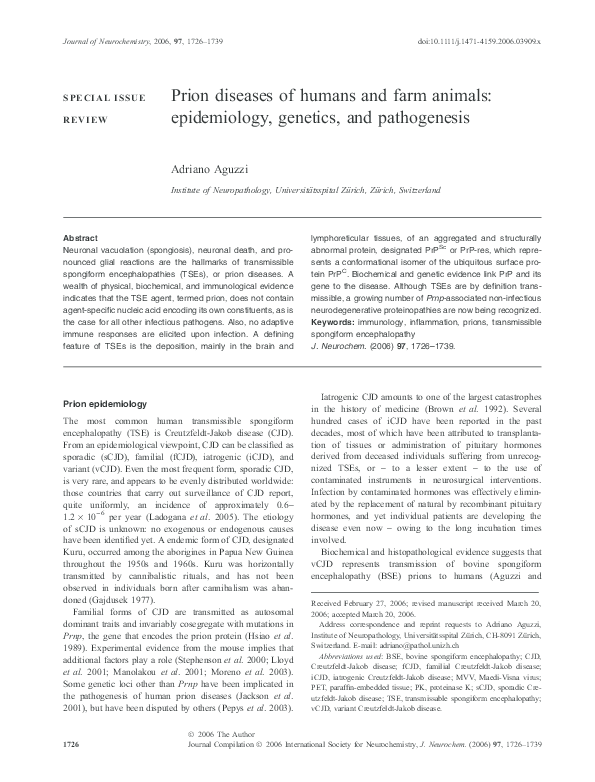 (PDF) Prion diseases of humans and farm animals: epidemiology, genetics, and pathogenesis