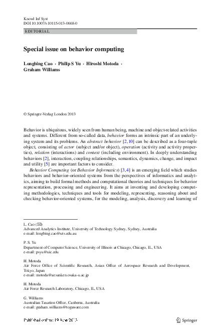 (PDF) Special issue on behavior computing
