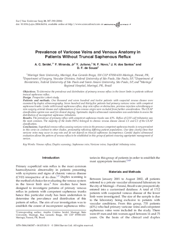 (PDF) Prevalence of Varicose Veins and Venous Anatomy in Patients ...