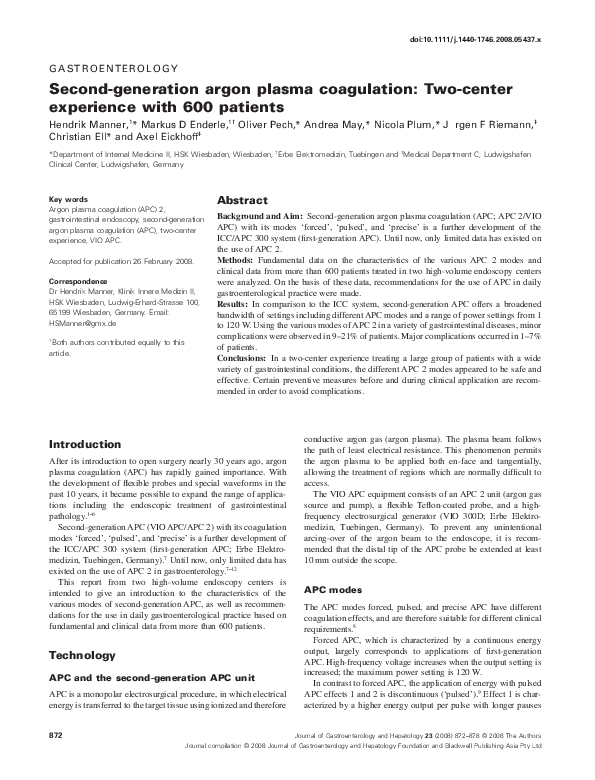 (PDF) Second-generation argon plasma coagulation: Two-center experience ...
