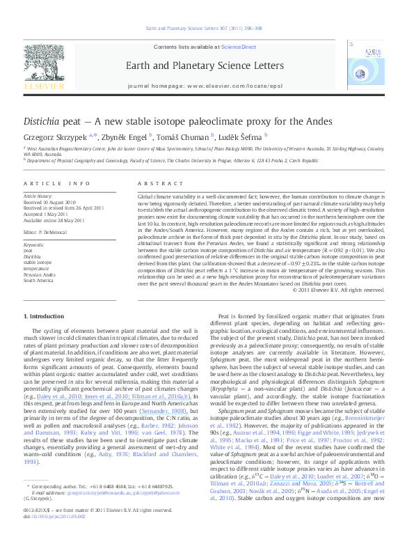 (PDF) Distichia peat — A new stable isotope paleoclimate proxy for the ...