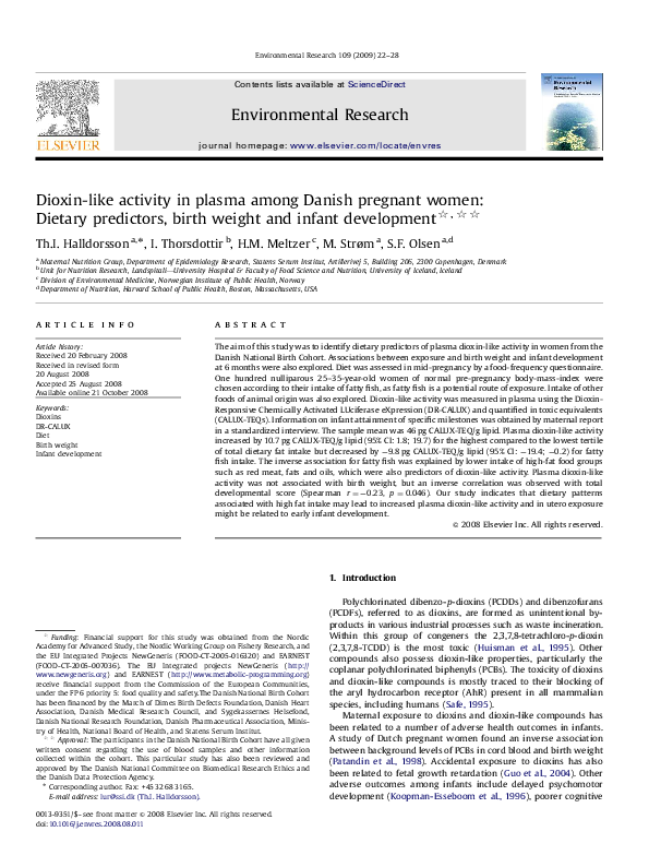 (PDF) Dioxin-like activity in plasma among Danish pregnant women ...