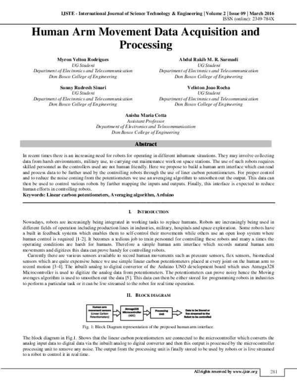 (PDF) Human Arm Movement Data Acquisition and Processing