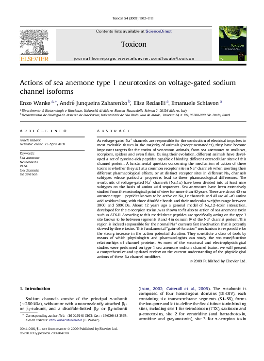 (PDF) Actions of sea anemone type 1 neurotoxins on voltage-gated sodium ...
