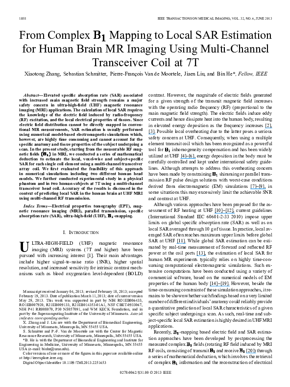 (PDF) From Complex ${\rm B}_{1}$ Mapping to Local SAR Estimation for ...