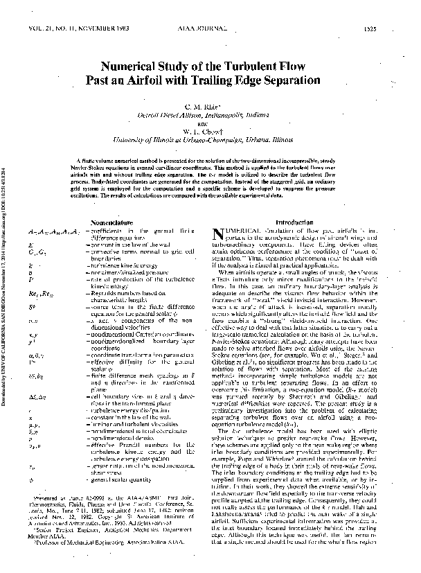 (PDF) Numerical Study of the Turbulent Flow Past an Airfoil with Trailing Edge Separation
