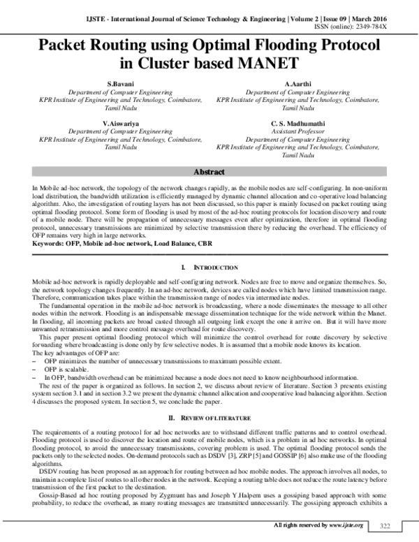 (PDF) Packet Routing using Optimal Flooding Protocol in Cluster based MANET