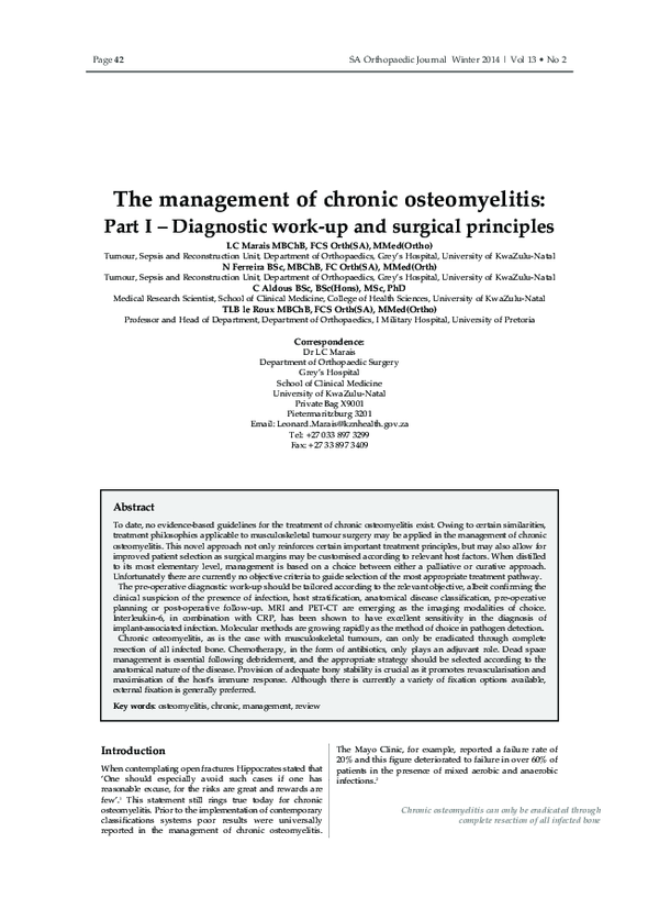 (PDF) The management of chronic osteomyelitis: Part I – Diagnostic work ...