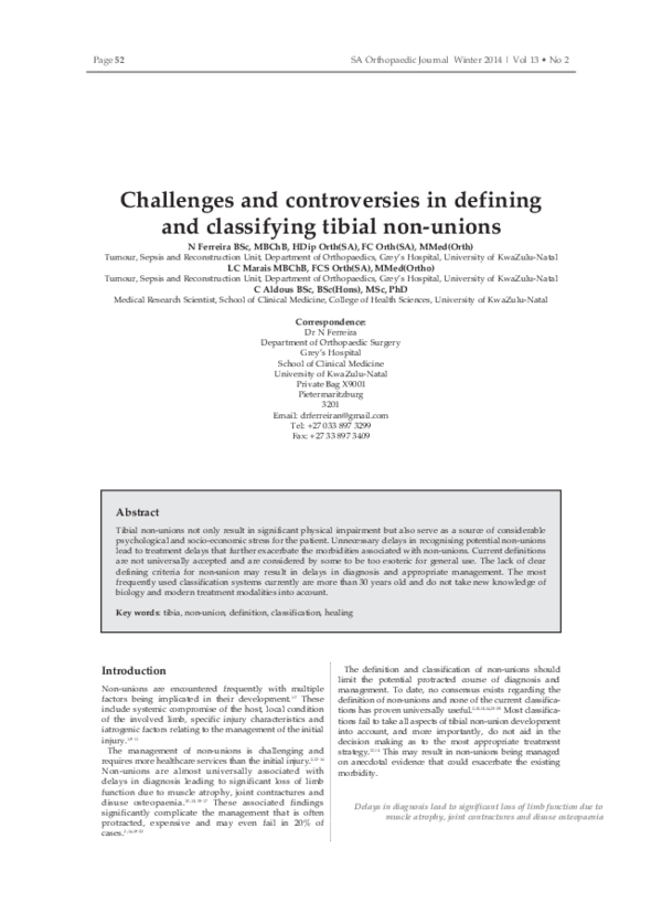 (PDF) Challenges and controversies in defining and classifying non-unions