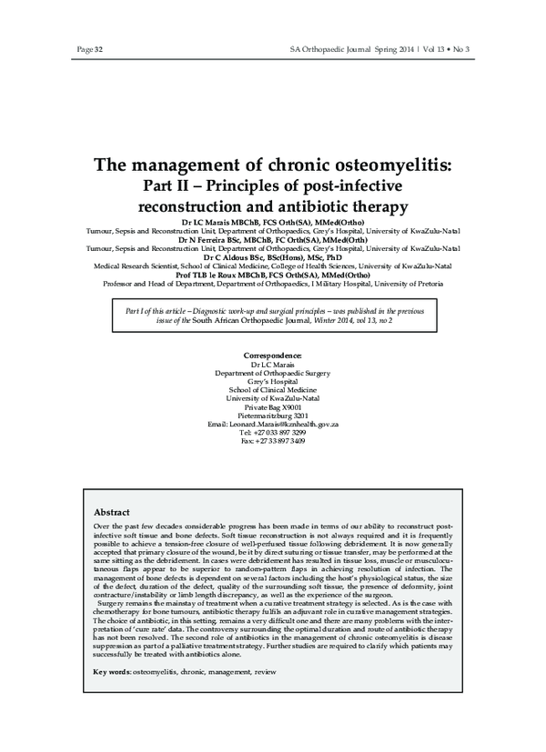 (PDF) The management of chronic osteomyelitis: Part II – Principles of ...