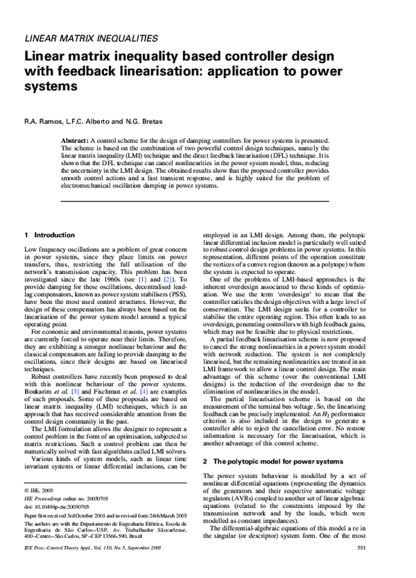 (PDF) Linear matrix inequality based controller design with feedback linearisation: application ...
