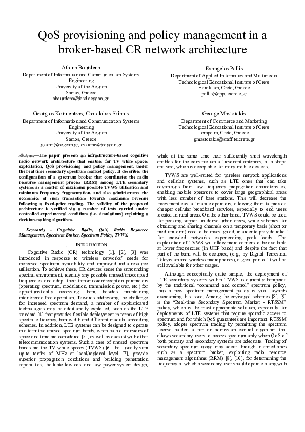 (PDF) QoS provisioning and policy management in a broker-based CR network architecture
