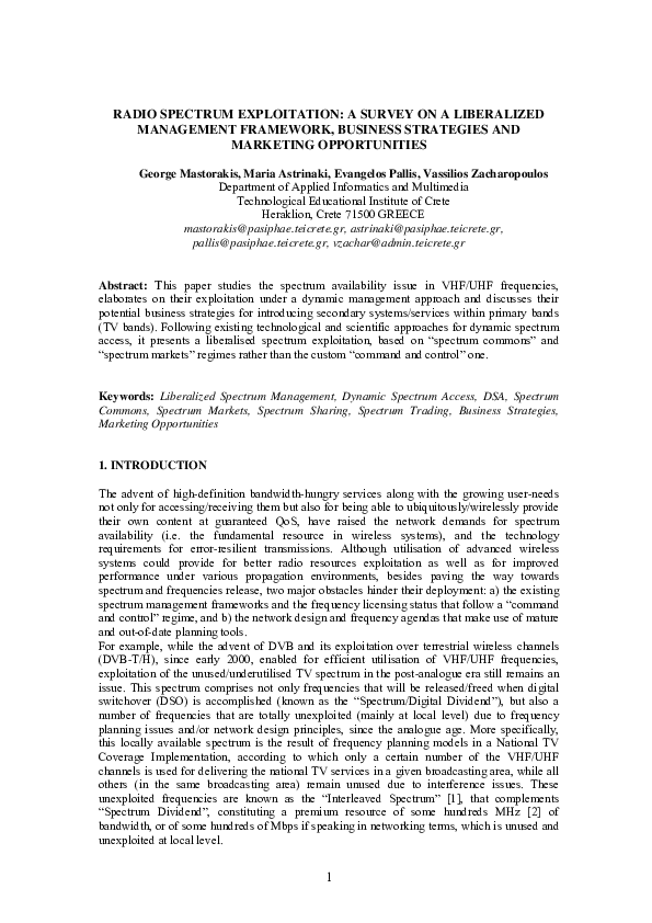 (PDF) Radio spectrum exploitation: A survey on a liberalized management ...