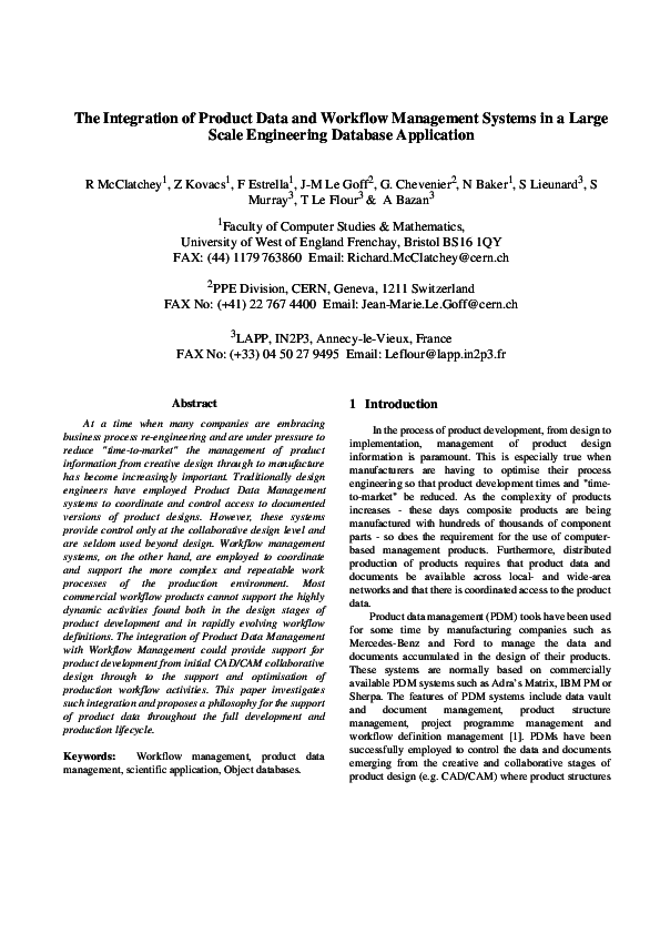 Pdf The Integration Of Product Data And Workflow Management Systems In A Large Scale