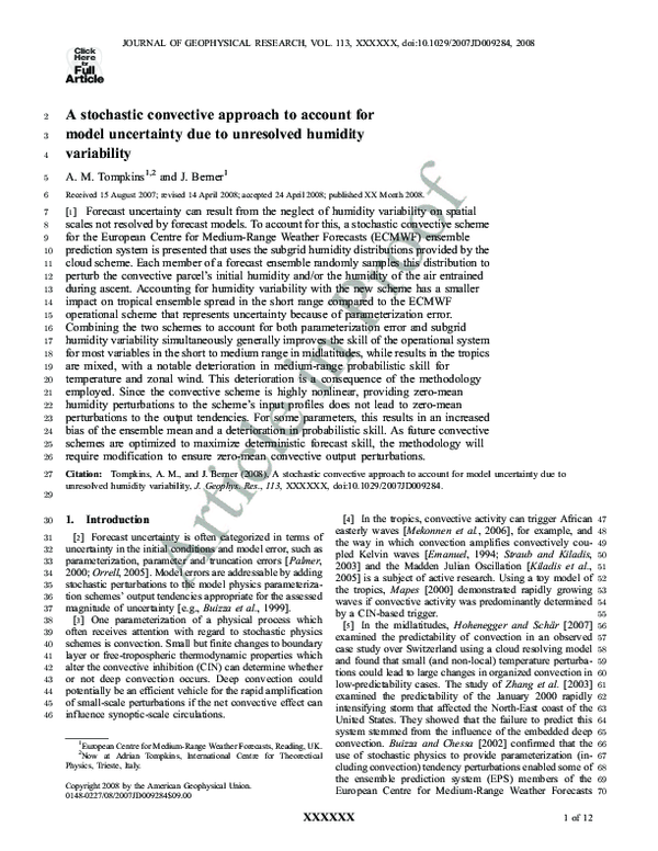 Pdf Stochastic Convective Scheme For Humidity Variability In Ecmwf