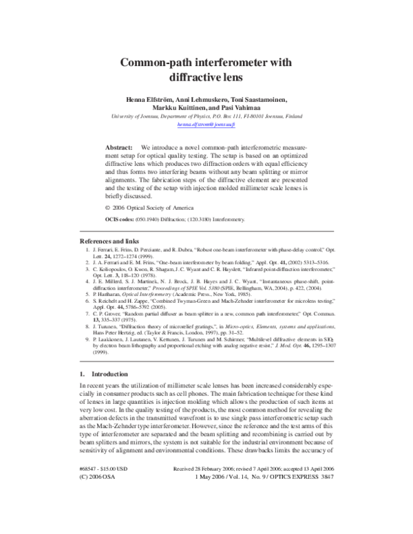 (PDF) Common-path interferometer with diffractive lens
