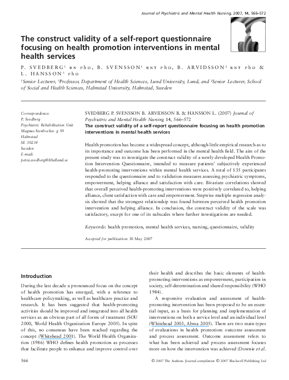 (PDF) The construct validity of a self-report questionnaire focusing on ...