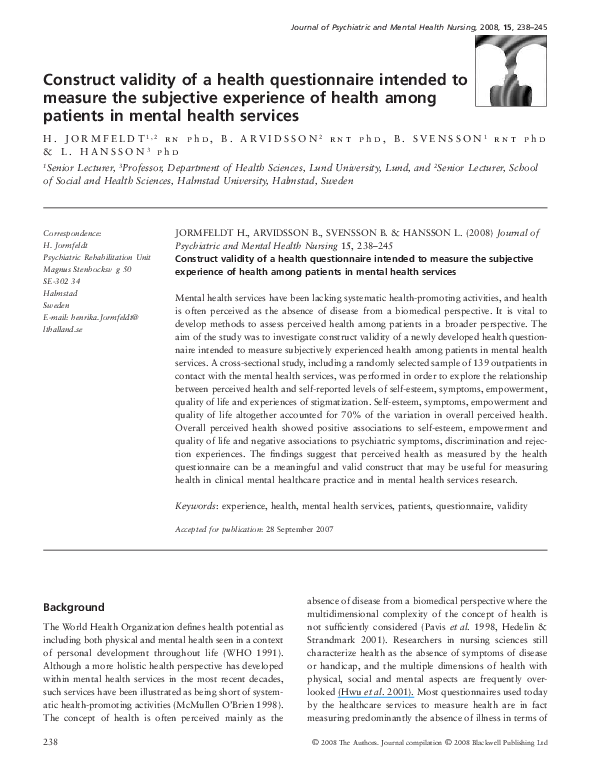 (PDF) Construct validity of a health questionnaire intended to measure ...