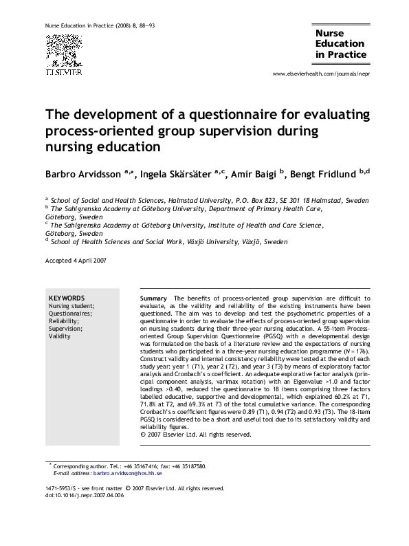 Pdf The Development Of A Questionnaire For Evaluating Process Oriented Group Supervision