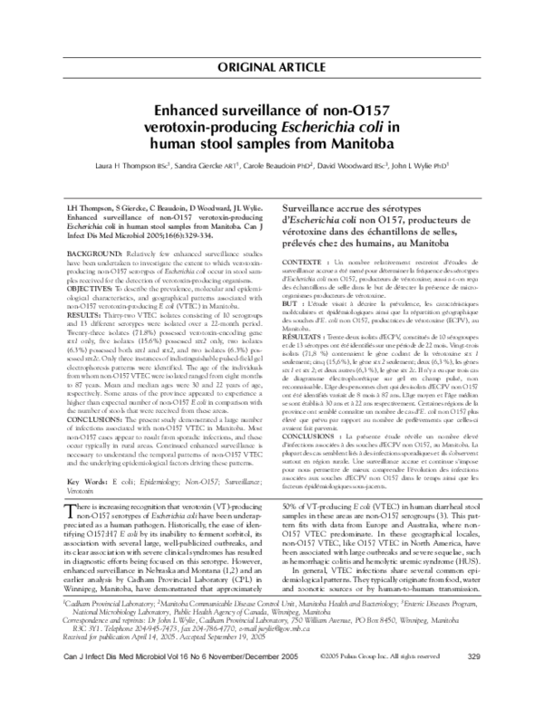 (PDF) Enhanced surveillance of non-O157 verotoxin-producing Escherichia ...