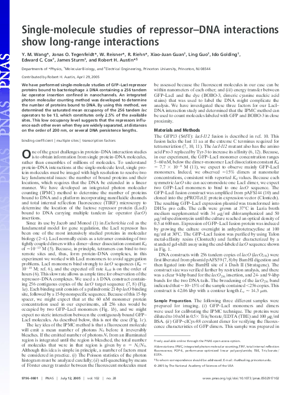 (PDF) Single-molecule studies of repressor-DNA interactions show long ...
