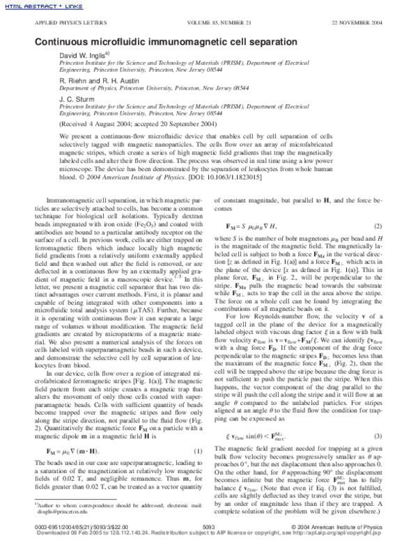 (PDF) Continuous microfluidic immunomagnetic cell separation