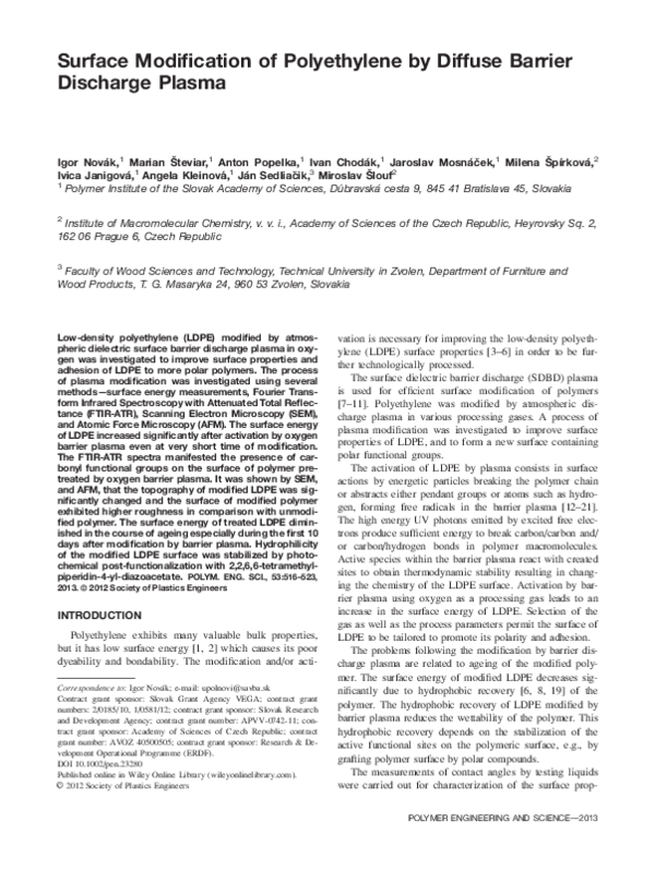 (PDF) Surface modification of polyethylene by diffuse barrier discharge ...