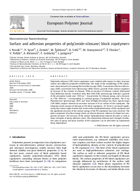 (PDF) Surface and adhesion properties of poly(imide-siloxane) block ...