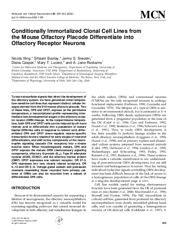 (PDF) Conditionally Immortalized Clonal Cell Lines from the Mouse ...