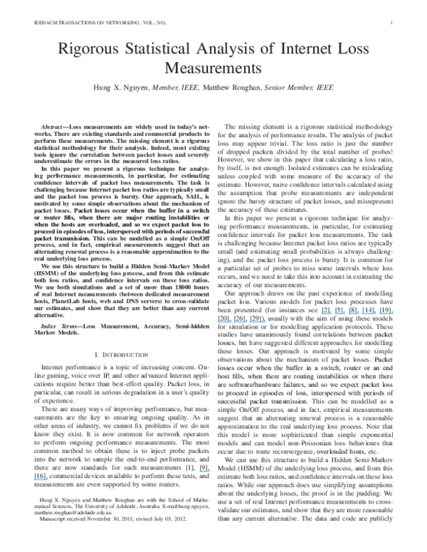 (PDF) Rigorous Statistical Analysis of Internet Loss Measurements