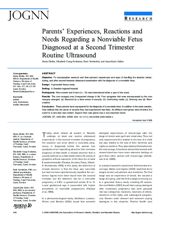(PDF) Parents' Experiences, Reactions and Needs Regarding a Nonviable ...