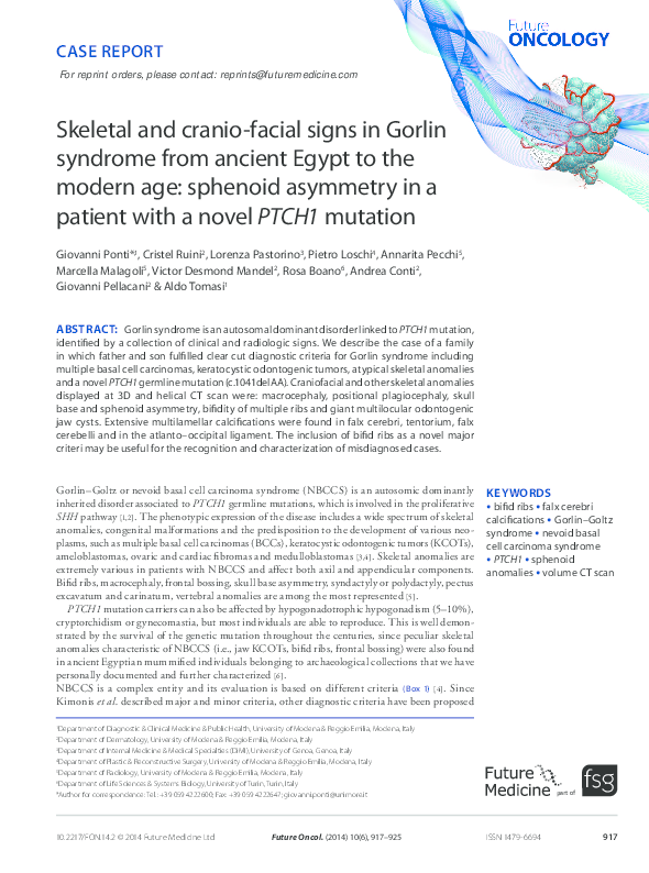 (PDF) Skeletal and cranio-facial signs in Gorlin syndrome from ancient ...