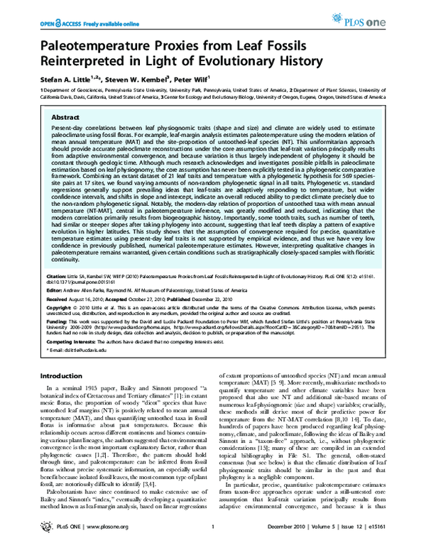 (PDF) Paleotemperature Proxies from Leaf Fossils Reinterpreted in Light ...