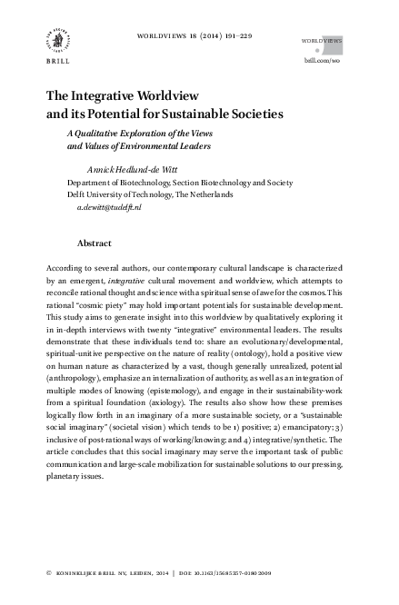 (PDF) The Integrative Worldview and its Potential for Sustainable Societies