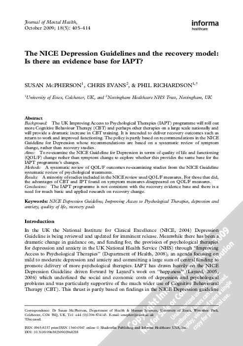 (PDF) The NICE Depression Guidelines and the recovery model: Is there ...