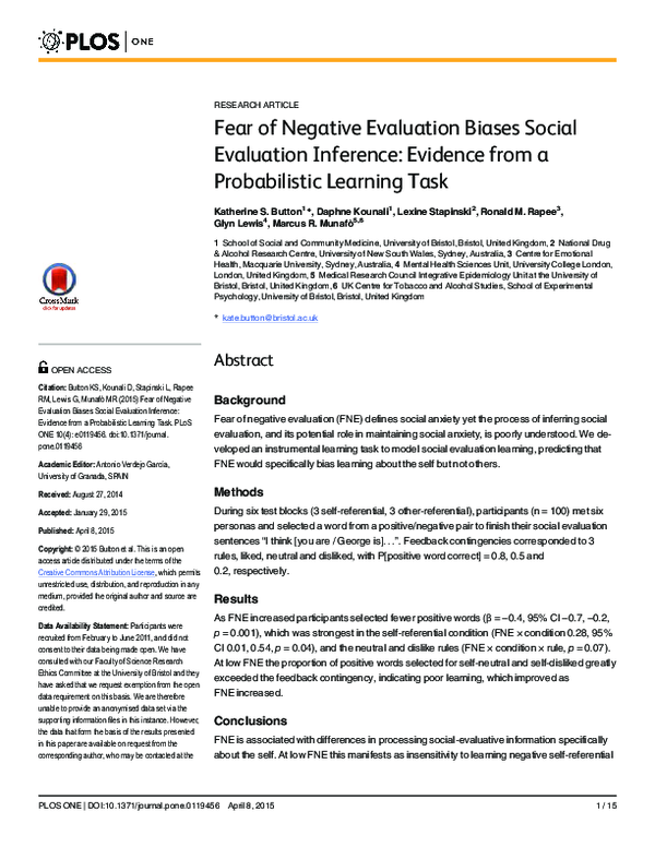 (PDF) Fear of Negative Evaluation Biases Social Evaluation Inference ...