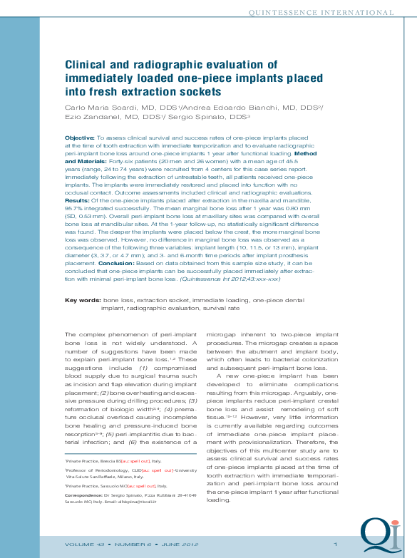 (PDF) Clinical and radiographic evaluation of immediately loaded one-piece implants placed into ...