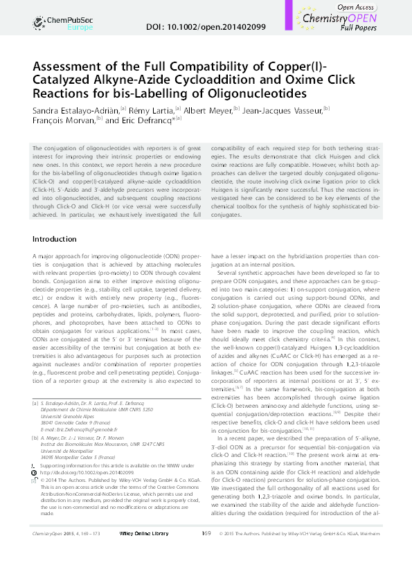 (PDF) Assessment of the Full Compatibility of Copper(I)-Catalyzed Alkyne-Azide Cycloaddition and ...