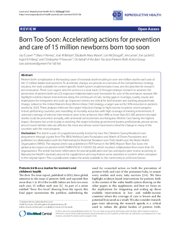 (PDF) Born Too Soon: Accelerating actions for prevention and care of 15 ...