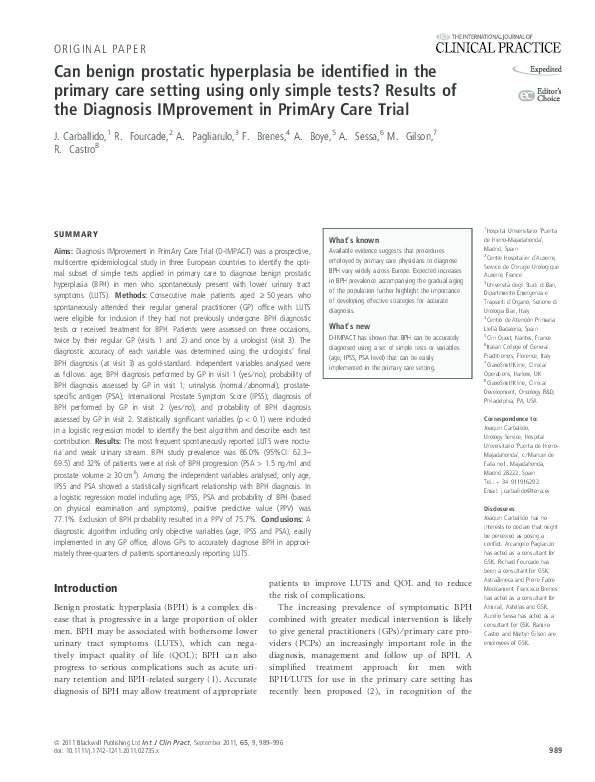 (PDF) Can benign prostatic hyperplasia be identified in the primary ...