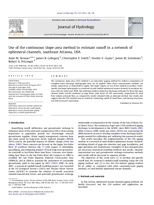(PDF) Use of the continuous slope-area method to estimate runoff in a ...