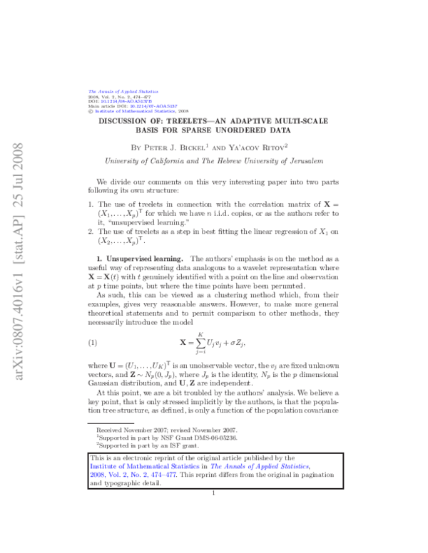 (PDF) Discussion of: Treelets—An adaptive multi-scale basis for sparse unordered data