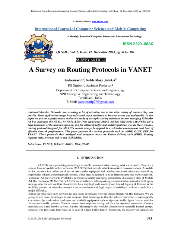 Pdf Survey On Routing Protocols In Vanet