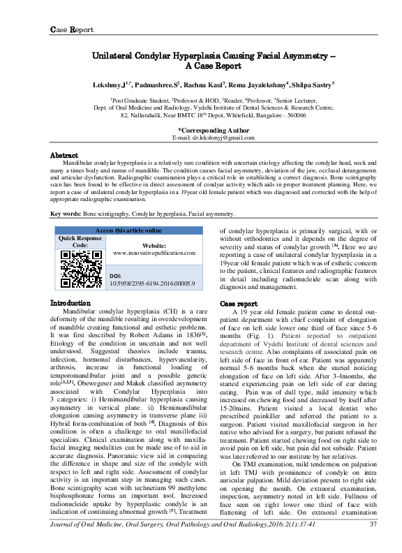 (PDF) Unilateral Condylar Hyperplasia Causing Facial Asymmetry – A Case ...