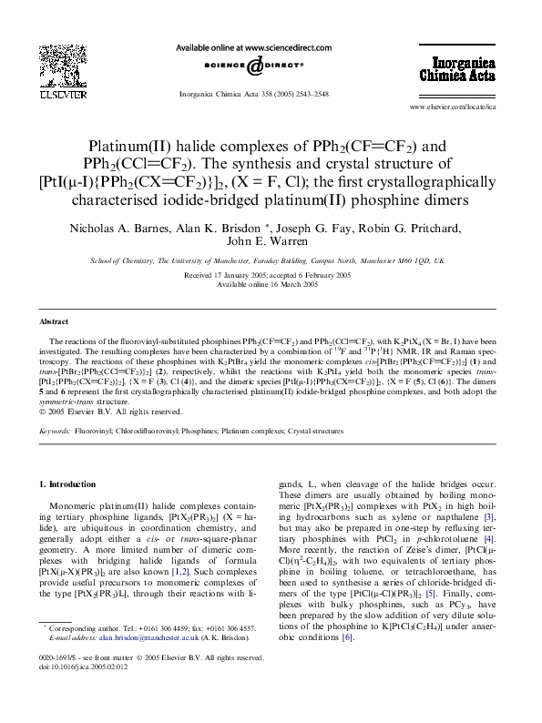 (PDF) Platinum(II) halide complexes of PPh2(CFCF2) and PPh2(CClCF2 ...