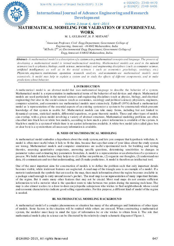 (PDF) MATHEMATICAL MODELING FOR VALIDATION OF EXPERIMENTAL WORK-