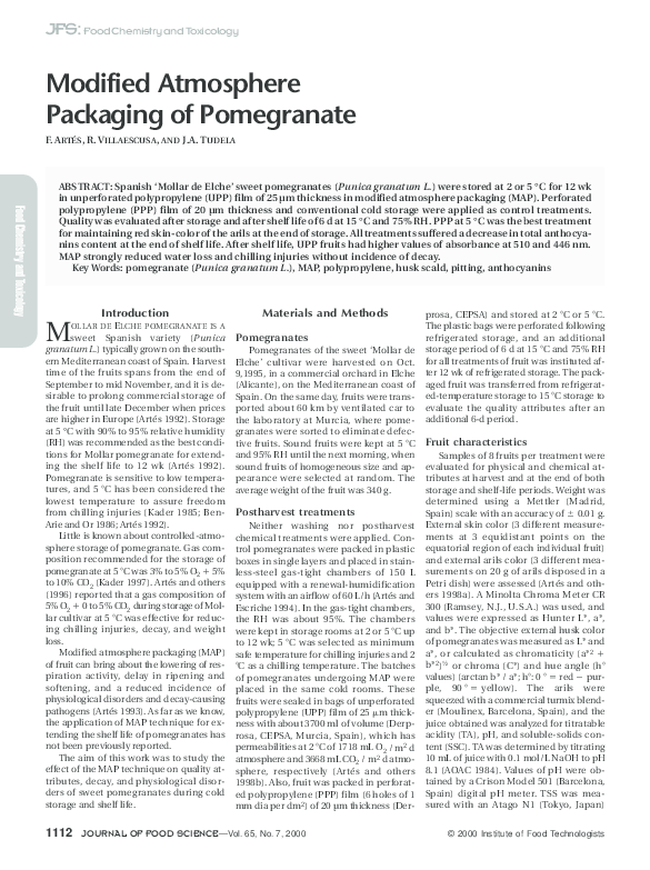 (PDF) Modified Atmosphere Packaging of Pomegranate