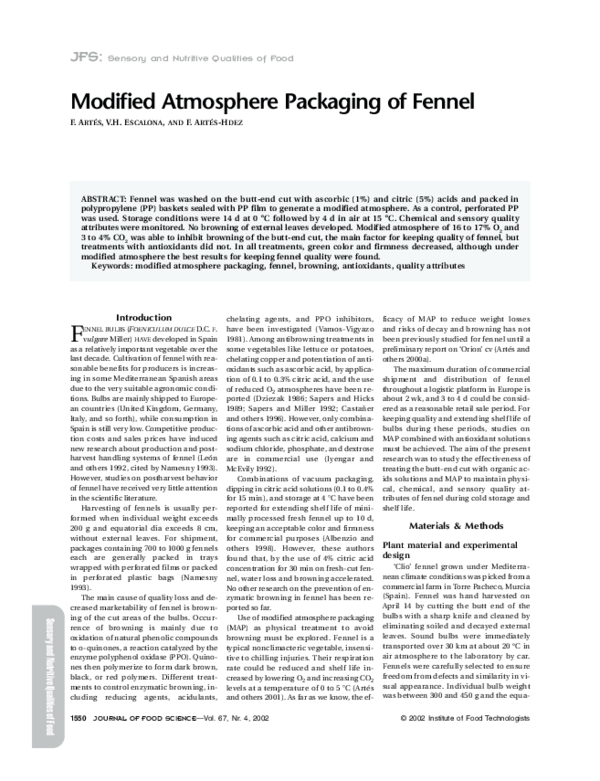 (PDF) Modified Atmosphere Packaging of Fennel