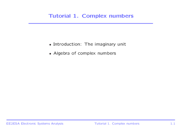 (PDF) Tutorial 1. Complex numbers