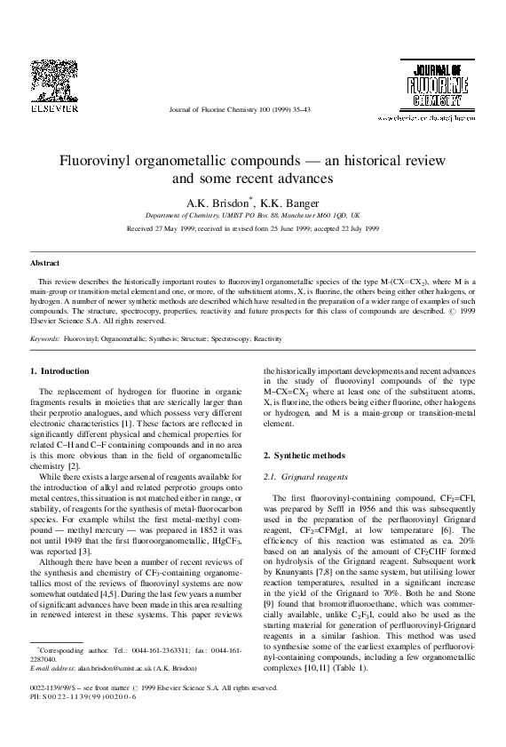 (PDF) Fluorovinyl organometallic compounds — an historical review and ...
